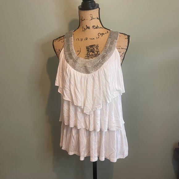 VENUS | Tops | Venus Womens Beaded Embellished Tiered Ruffle Sleeveless ...